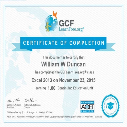 Excel Certificate | PDF