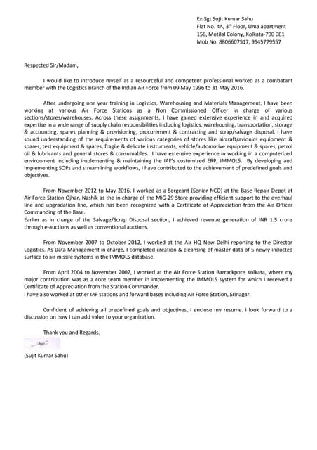 Sujit Kumar Sahu - Cover Letter | DOC | Defense Industry | Industries Sujit Kumar Sahu - Cover Letter | DOC | Defense Industry | Industries