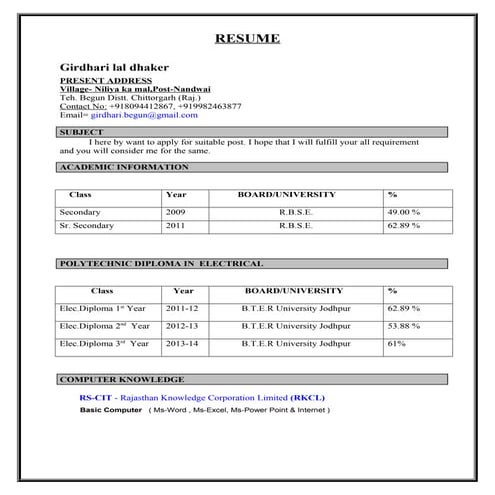 GIRDHARI LAL DHAKER (1) cv cv cv 2 (1) | DOC