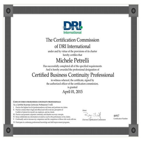 DRII CBXP Certificate | PDF
