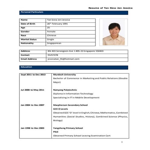 Tan Siew Jen Jessica Resume | DOCX