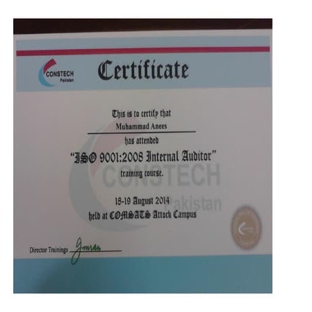 ISO Auditor Certificate | PDF