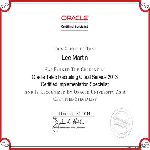 Oracle Taleo Certified Specialist | PPT