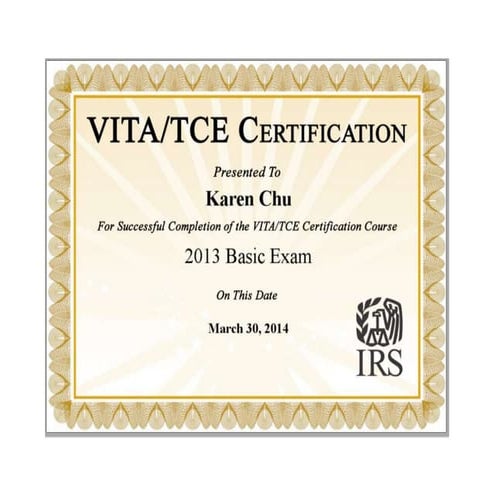 2013 VITA certificate | DOCX