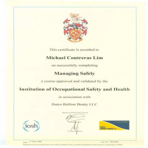 IOSH Certificate | PDF