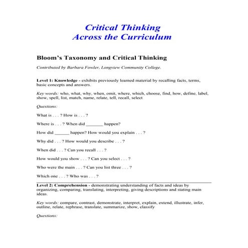 Costas Levels of Thinking | PPT