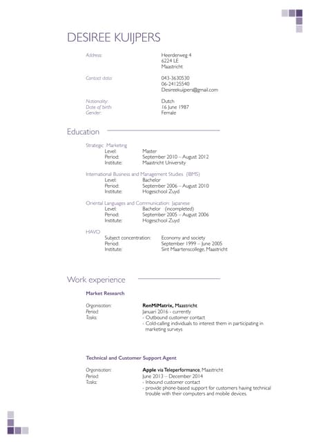 Curriculum Vitae Wendy van Dijk | PDF