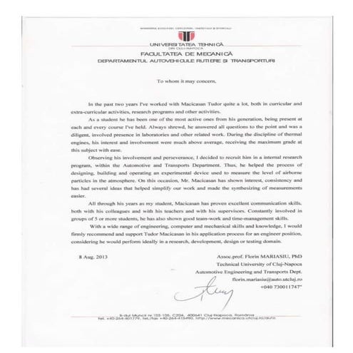 Recomandare prof. dr. ing. Florin Mariasiu | PDF