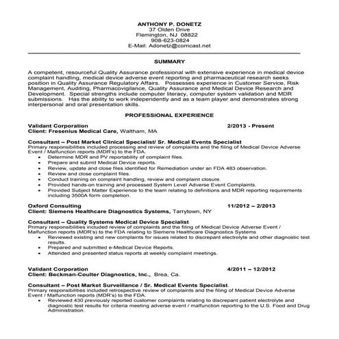 Resume Anthony Donetz 6-2016 | DOC