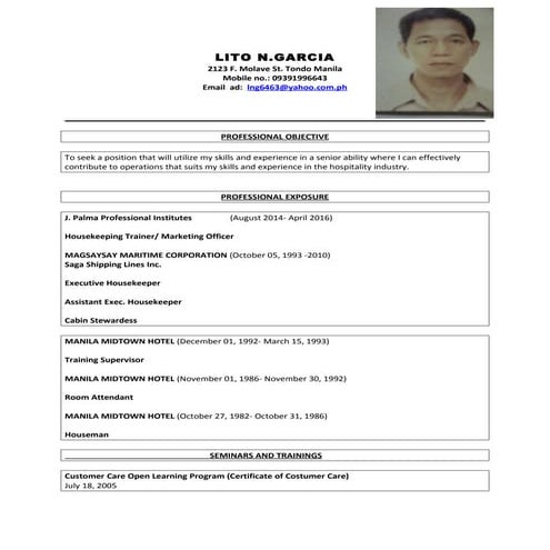 LITO GARCIA CV (1) | DOC | Cruises | Travel Type