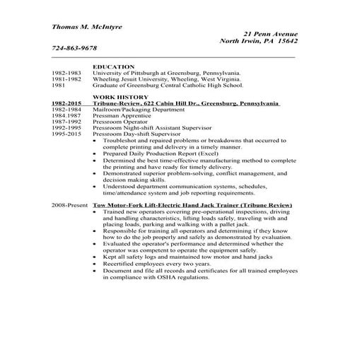 Thomas McIntyre Resume | DOC | Logistics | Business