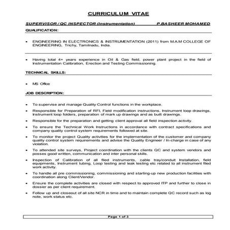 SUPERVISOR-QC INSPECTOR BASHEER CV | DOCX