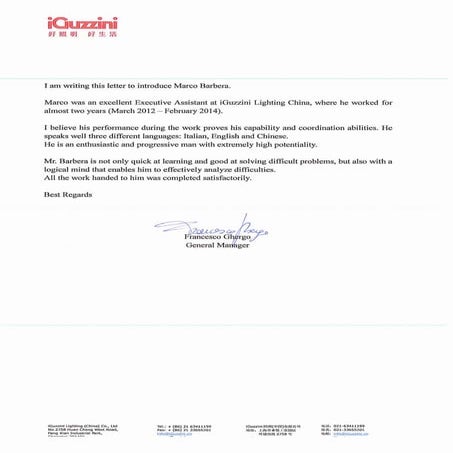 Reference letter iGuzzini Shanghai | PDF