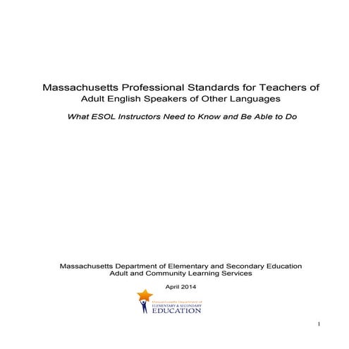 Massachusetts Standards for Adult ESOL Instructors | PDF