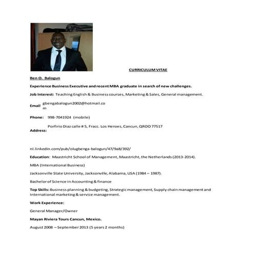 Mexico CV Ben O. Balogun | PDF