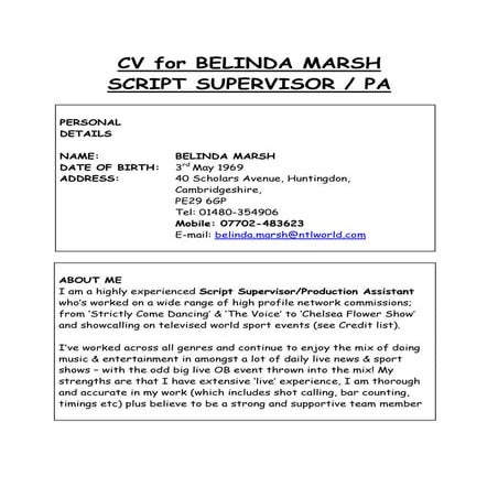 Belinda Marsh CV (2015) | PDF