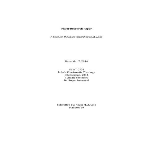 Kevin Cole's Major Research Paper - NEW0733 Winter Intersession 2014 | PDF