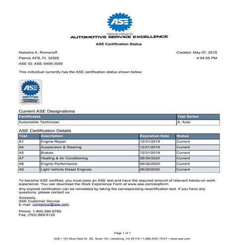 ASE Certification | PDF