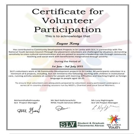 Volunteer Participation Certificate Luyao Kong | PDF