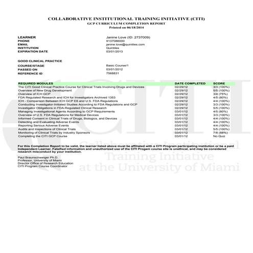 NIDA Clinical Trials Network GCP training certificate-2017 | PDF