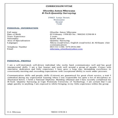 OA. MBEWANA CV | DOCX