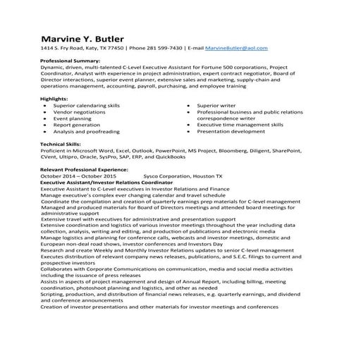 Marvine Y Butler Professional resume | PDF