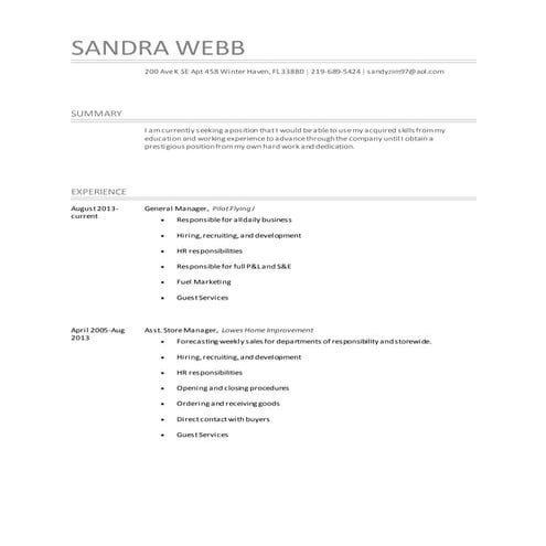 Sandra Webb Resume | DOCX