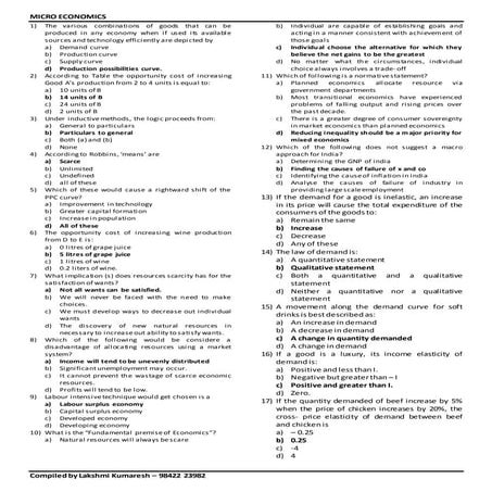 Economics Sample Paper Class 11 - Studymate | PDF