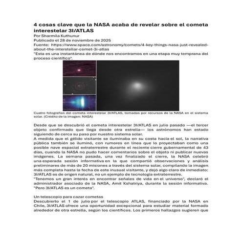 4 cosas clave que la NASA acaba de revelar sobre el cometa interestelar ...