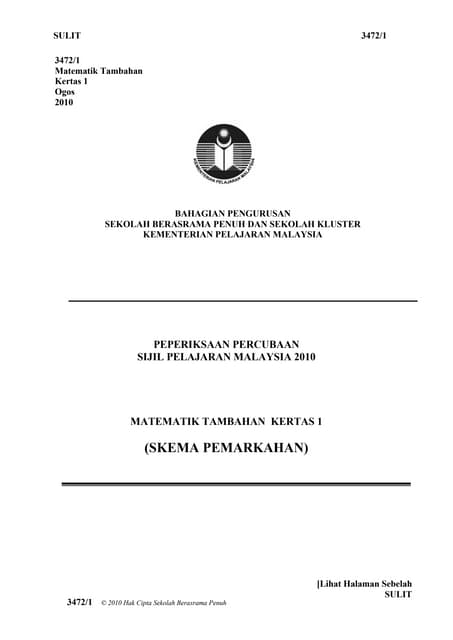 4 cover marks scheme add maths p2 trial spm sbp 2010 | DOC