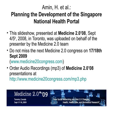Planning the Development of the Singapore National Health Portal | PPT