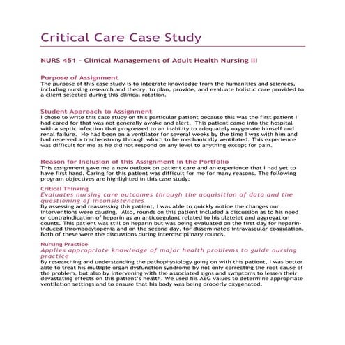 4 Critical Care Case Study | DOCX