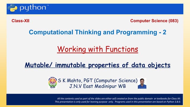 4 Cs Xii Python Functions Properties Of Data Object Ppt