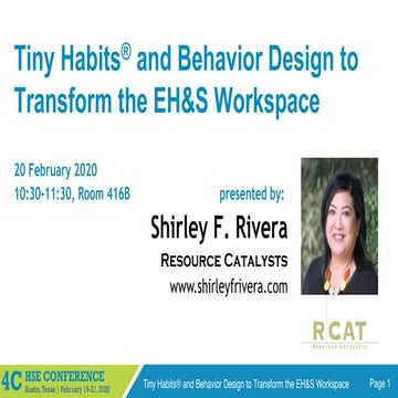 Tiny Habits® and Behavior Design to Transform the EH&S Workspace | PDF