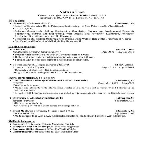 Lichen Tian resume | PDF
