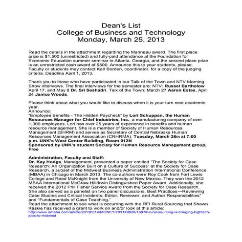 Deans List 03-25-13 | PDF