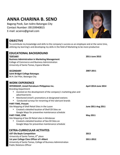 Resume Sample For Ojt