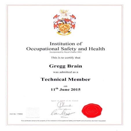 Tech IOSH Certificate | PDF