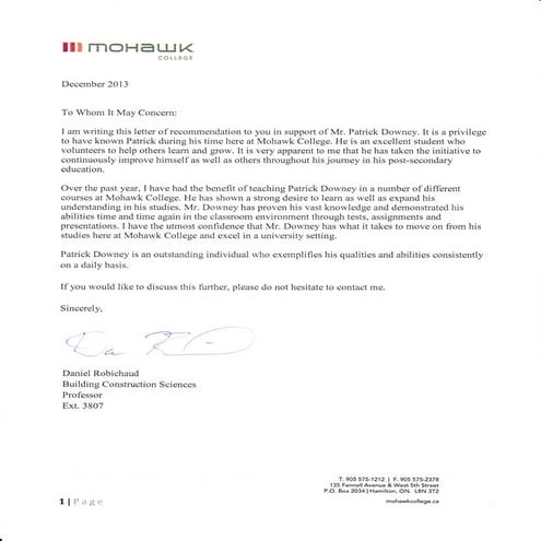 Reference Letter - Mohawk College | PDF