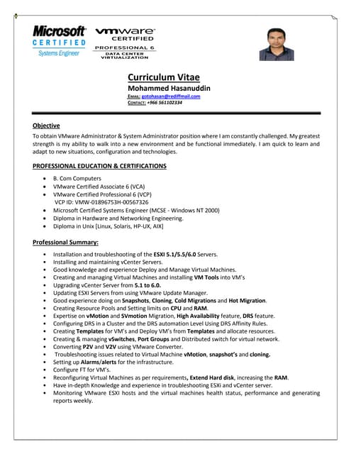 Resume_Windows Vmware Administrator Manzar | PDF