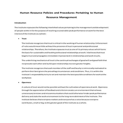 ROUGH DRAFT Human Resource Policies Pertaining to Human Resource ...