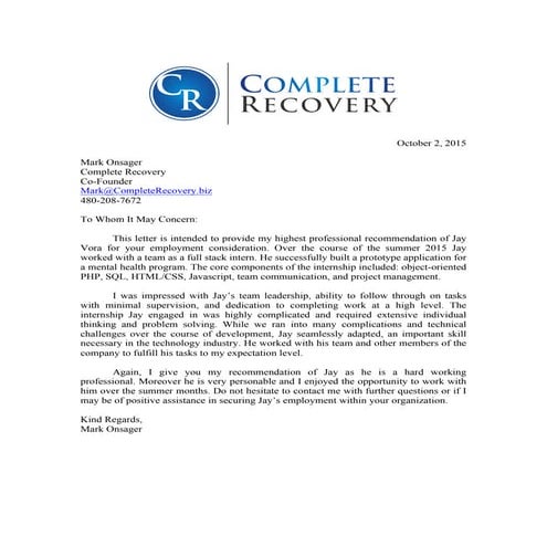 Jay vora-Recommendation 2 | PDF