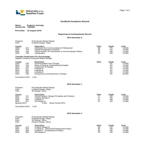 7. Academic Transcript Bachelor in Computer-Based Design – USC | PDF
