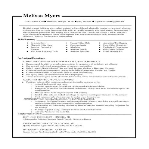 Melissa Myers Resume | DOCX | Business | Business and Finance