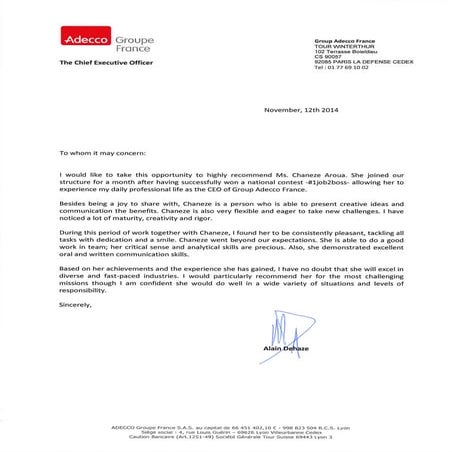 Recommandation letter - CEO Adecco | PDF