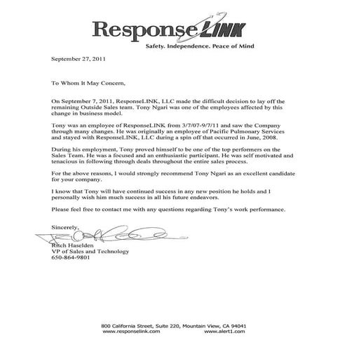 Responselink letter of recommendation | PDF
