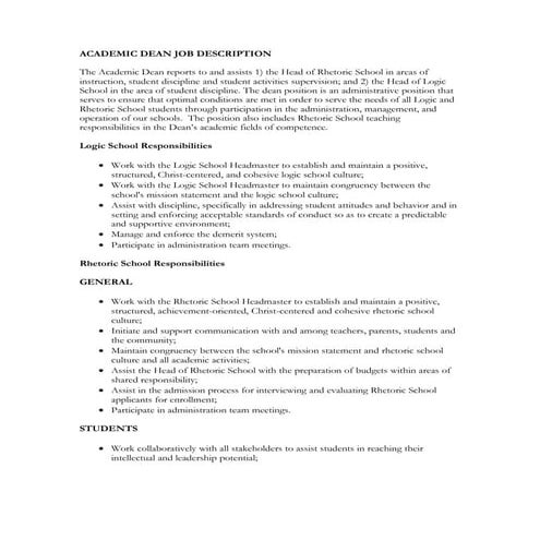 AcademicDeanJobDescription(Draft) | DOC | Professional School ...