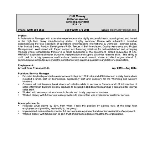 Cliff Murray Resume | PDF