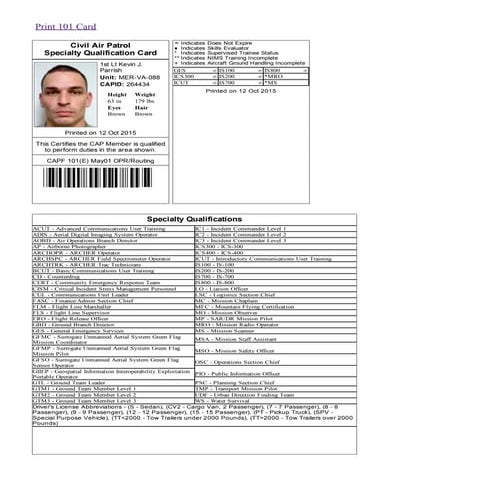 Civil Air Patrol Mission 101 Card | PDF | Air Travel | Travel Type