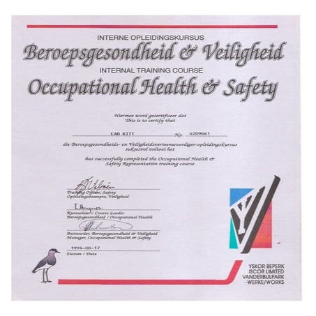 g. Occupational Health & Safety Certificate | PDF